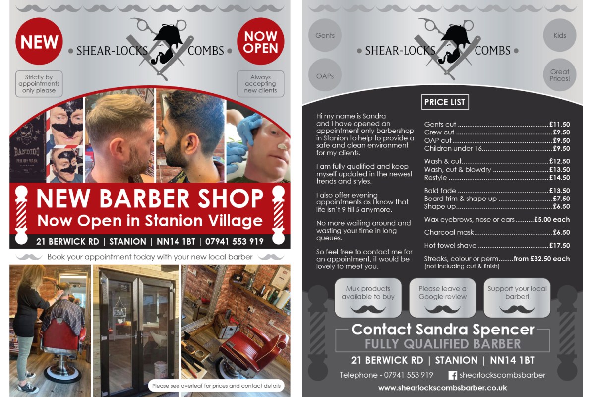 Shearlocks Combs A5 Flyer – Sara Tyler Reese Portfolio